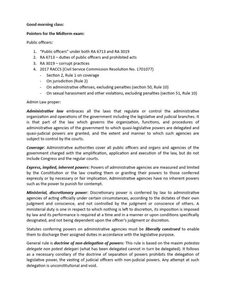 Pointers For The Midterm Exam | PDF | Administrative Law | Discretion Pointers For The Midterm Exam | PDF | Administrative Law | Discretion