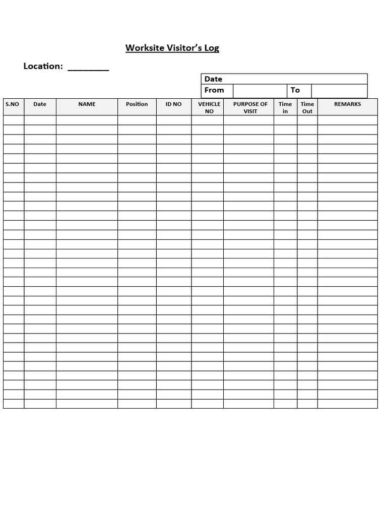 4 - Worksite Visitor LOG SHEET | PDF