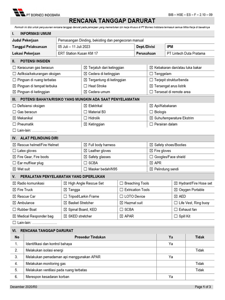 Rencana Tanggap Darurat Pemasangan Dinding, Bekisting Dan Pengecoran ...