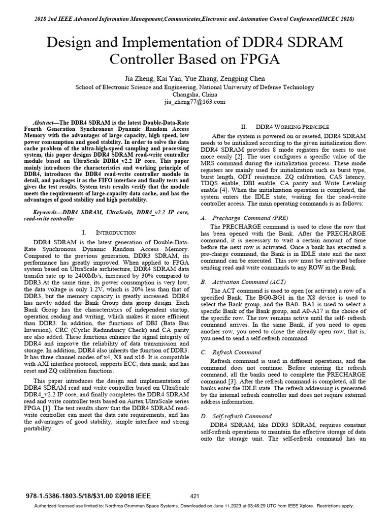 Design and Implementation of DDR4 SDRAM Controller Based On FPGA | PDF | Electrical Engineering ...