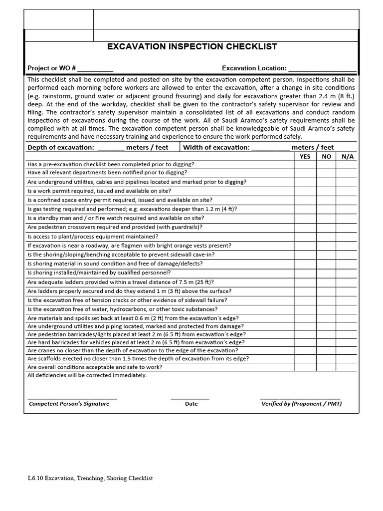 12 - Excavation Inspection Checklist WPR | PDF