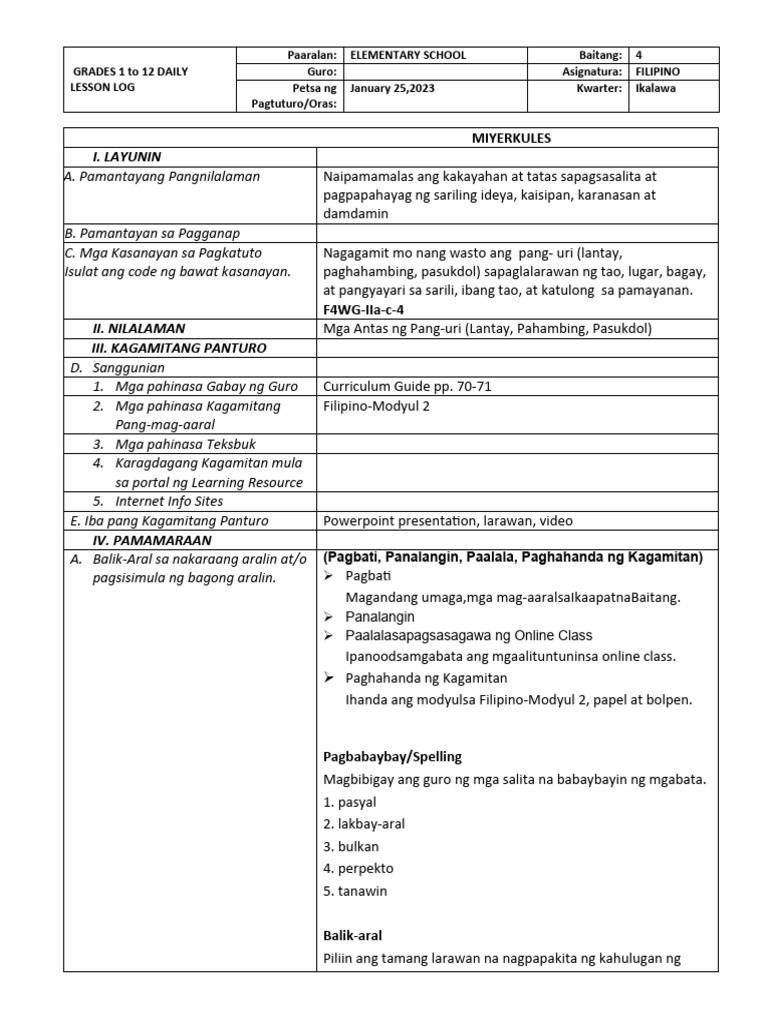 Filipino 4 Q2-W2 COT LP | PDF