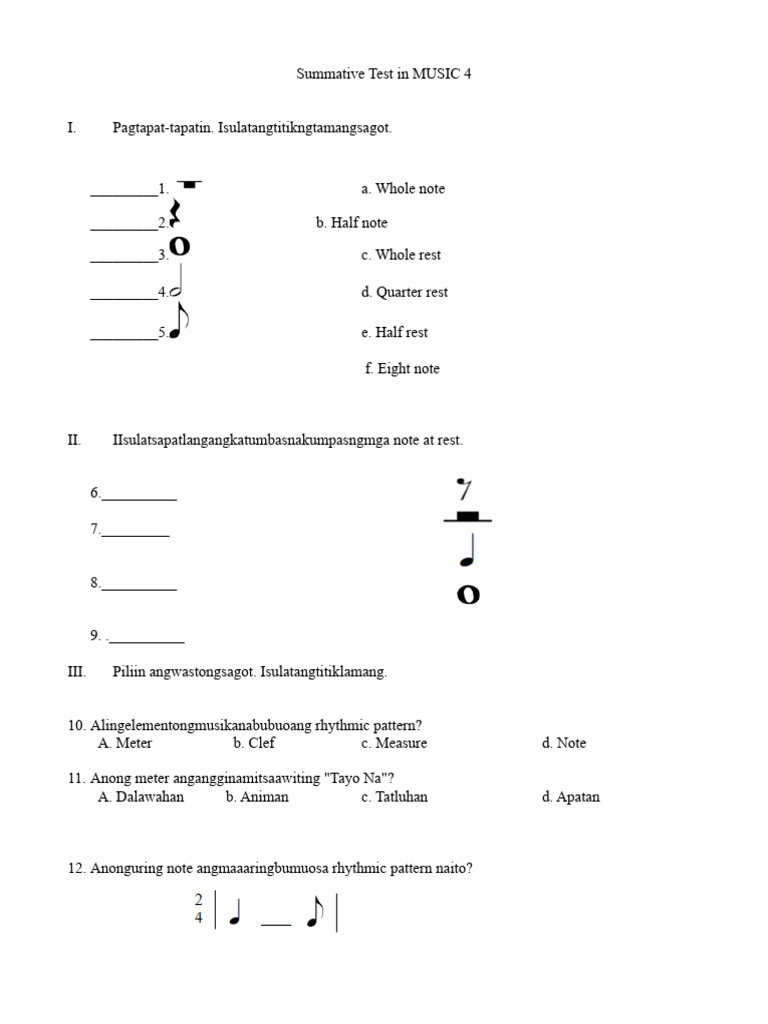 Summative Test in MUSIC 4 | PDF