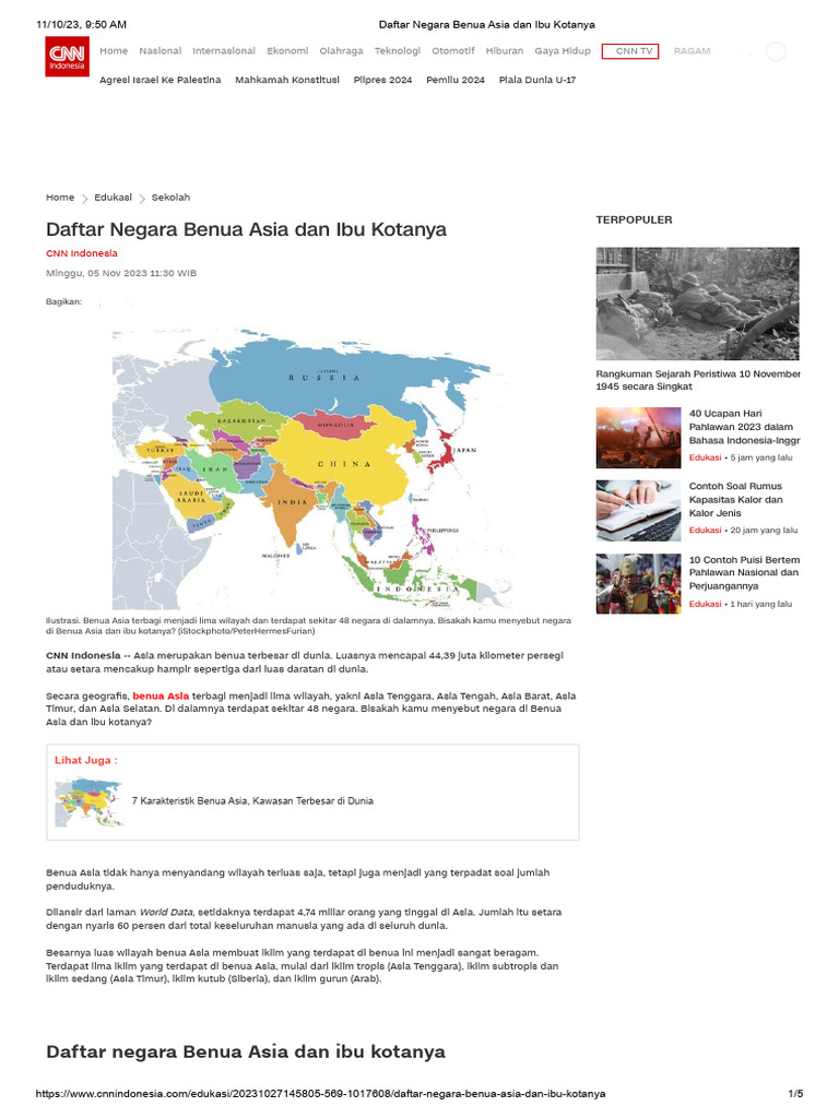 Daftar Negara Benua Asia Dan Ibu Kotanya | PDF