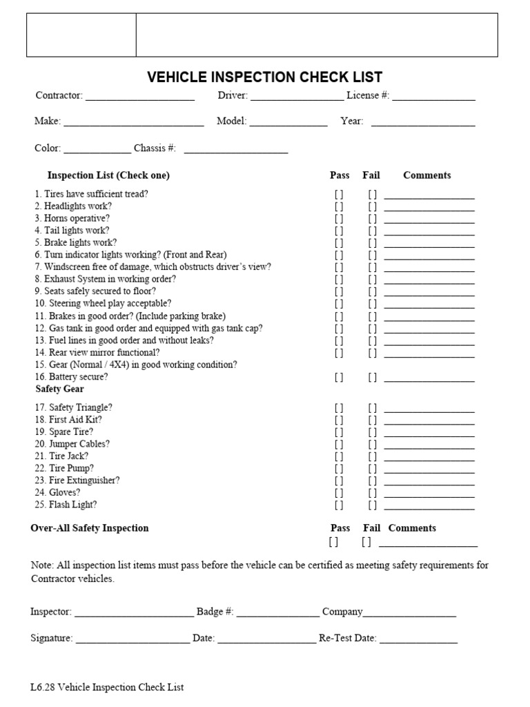 24-Vehicle Inspection Check List | Download Free PDF | Vehicles ...