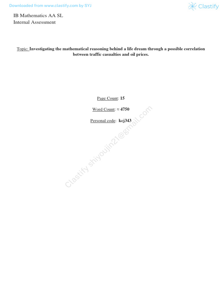 IB Mathematics AA SL Internal Assessment | PDF | Coefficient Of ...