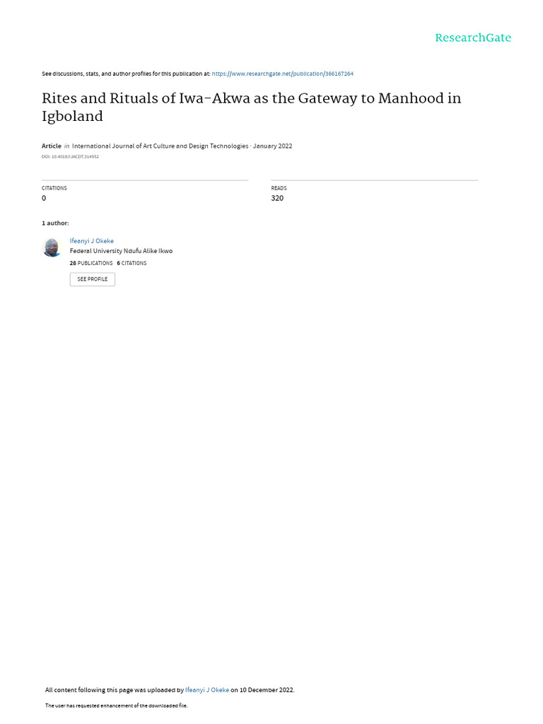 Rites and Rituals of Iwa Akwa As The Gateway To Manhood in Igboland1 ...