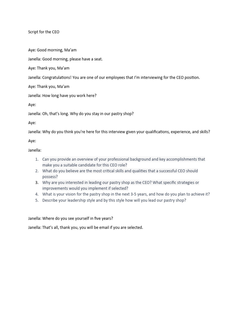 Script For The CEO | PDF