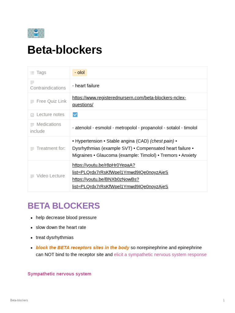 Beta Blockers | PDF | Heart | Cardiology