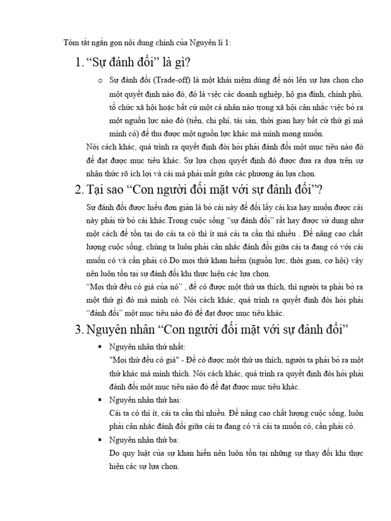 Tóm tắt ngắn gọn nội dung chính của Nguyên lí 1 - Giang | PDF