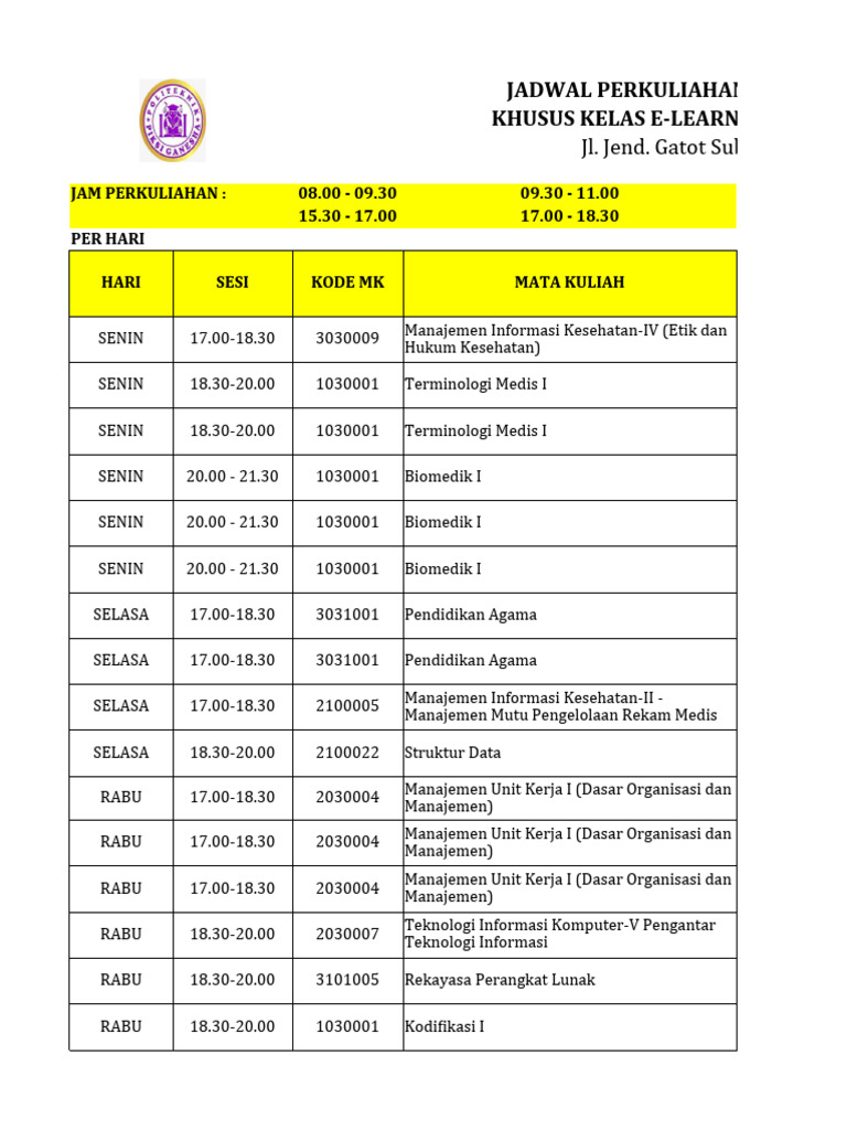 Jadwal E-LEARNING09 SEPT MIK | PDF