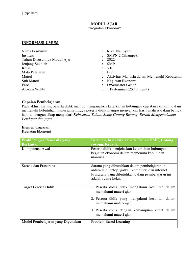 Modul Kegiatan Ekonomi | PDF