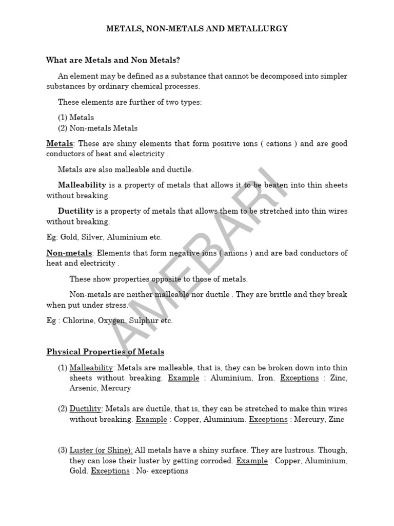 Metals, Non Metals, and Metallurgy | PDF | Metals | Magnesium
