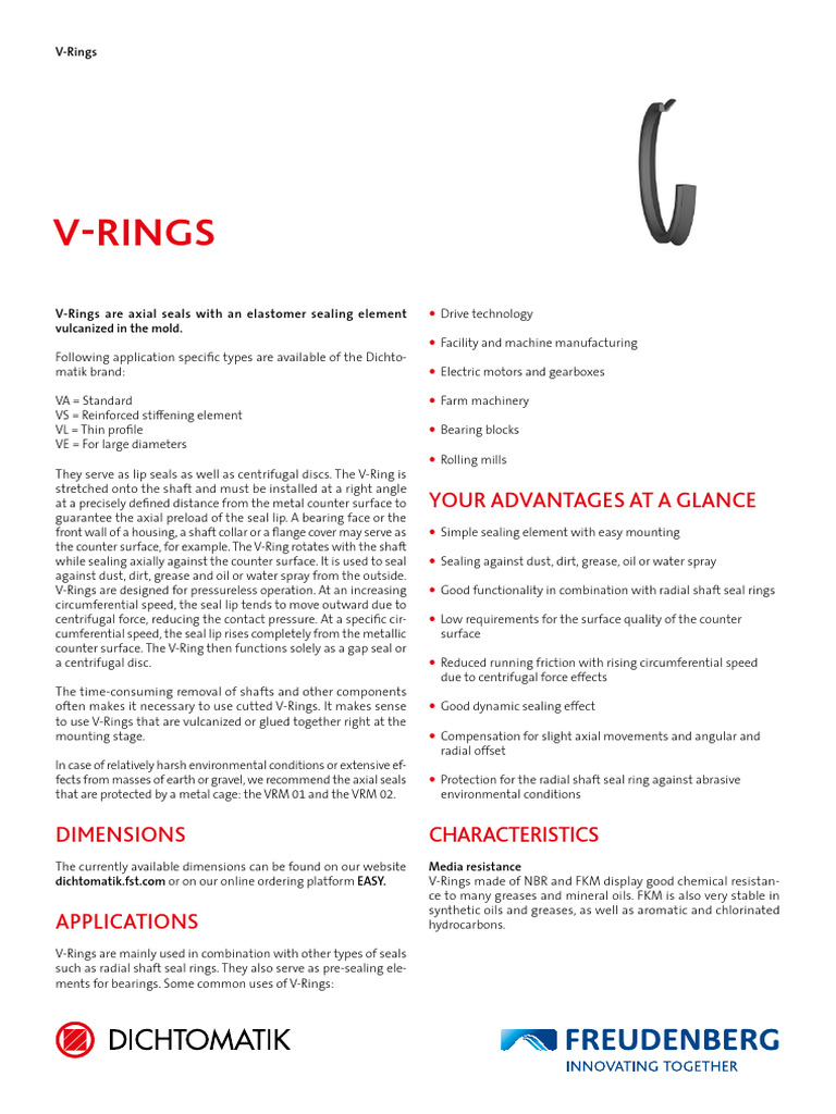 Dichtomatik V Rings | PDF | Bearing (Mechanical) | Materials