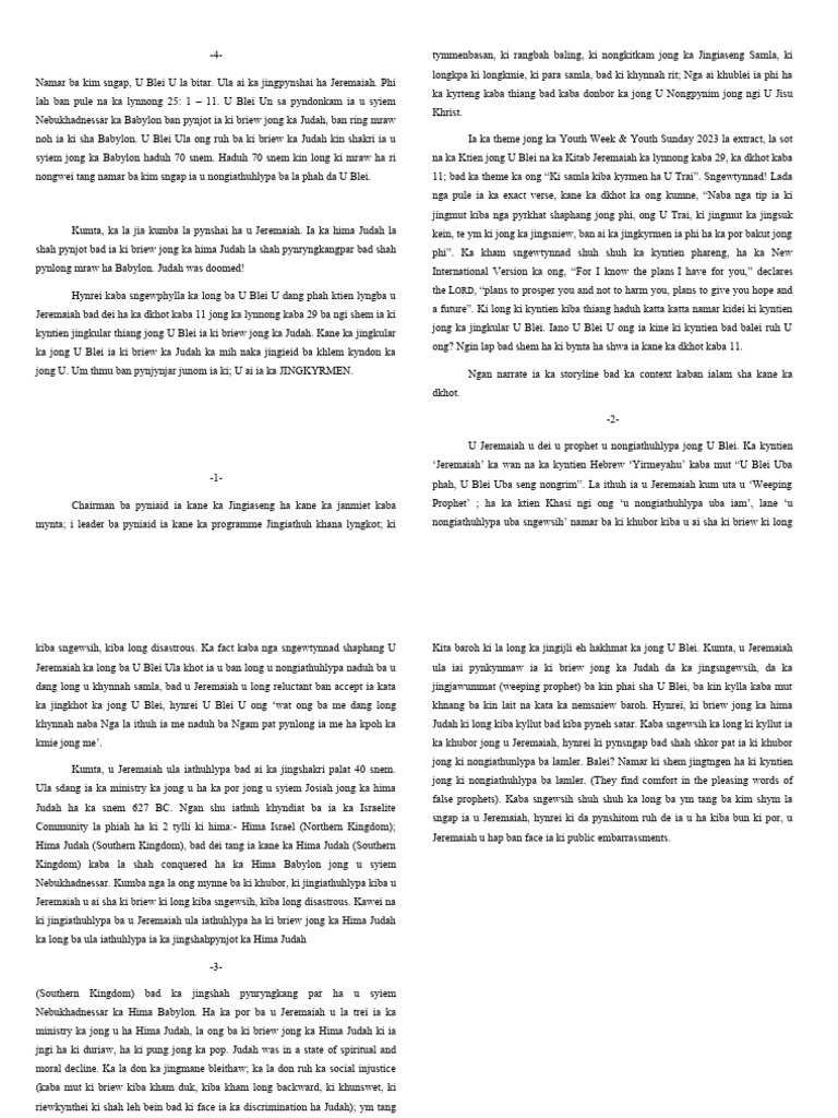 Youth Week & Youth Sunday 2023 | PDF | Jeremiah | Hebrew Bible People