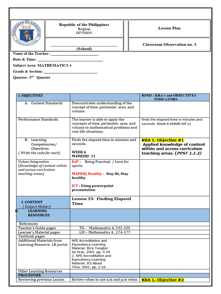 DLP. MATH Elapsed Time | PDF | Learning | Behavior Modification