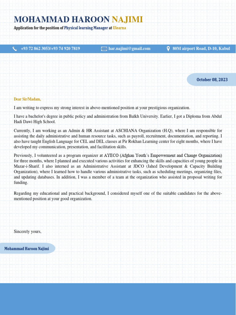 Application for Physical Learning Manager | PDF