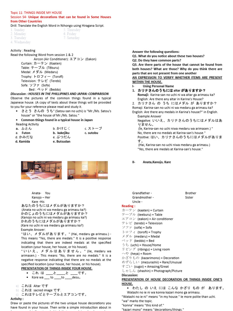 Topic 11 S4S5 Student Handouts | PDF | Japanese Language