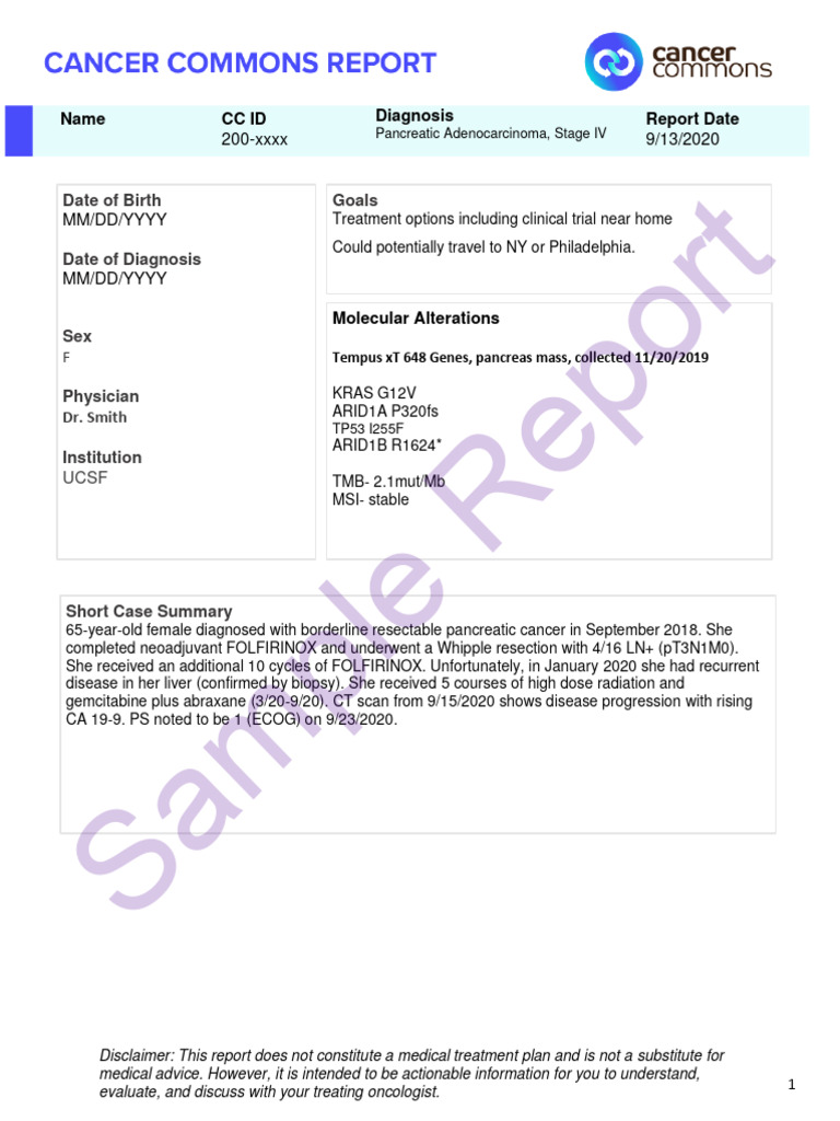 CancerCommons SampleReportPC | Download Free PDF | Pancreatic Cancer ...