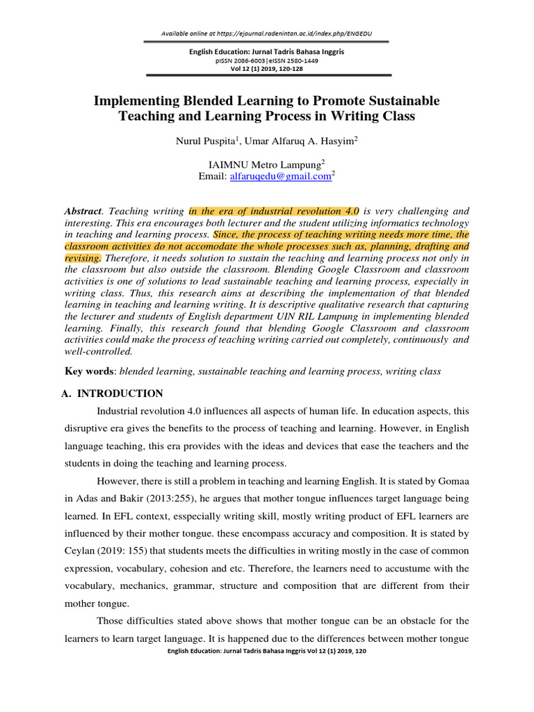 BL-Puspita, Hasyim 2019 Implementing Blended Learning To Promote Sustainable Teaching and ...
