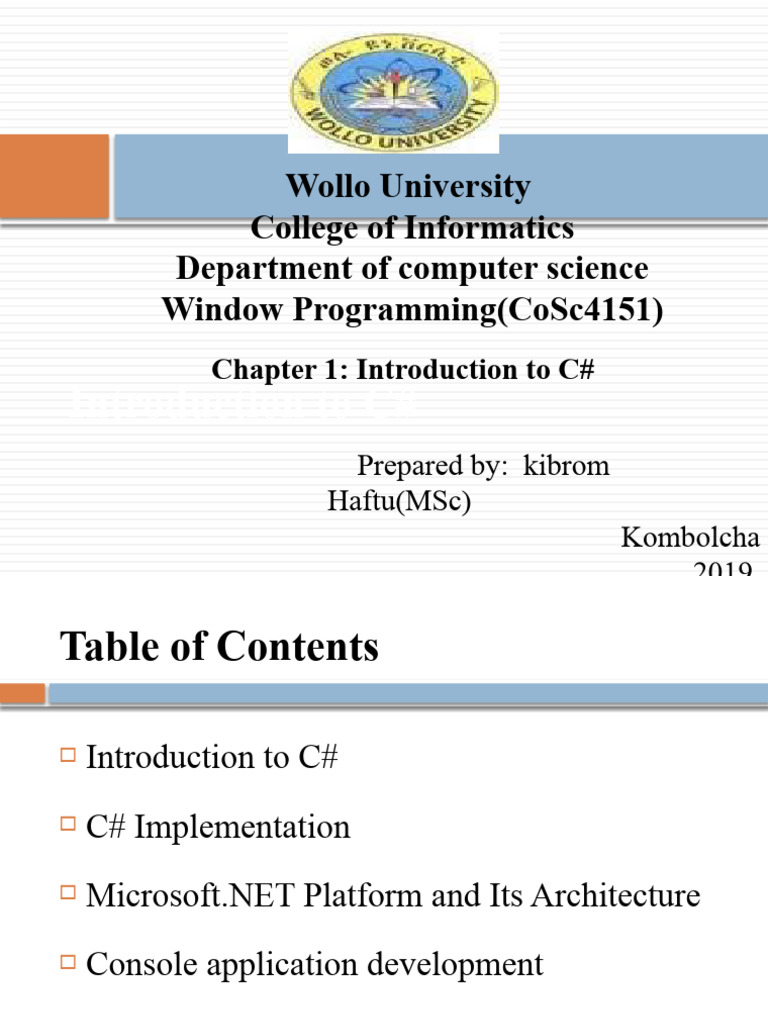 Chapter One Introduction To C Pdf C Sharp Programming Language