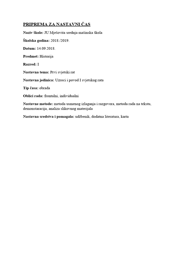 Priprema Za Cas PRVI SV RAT | PDF