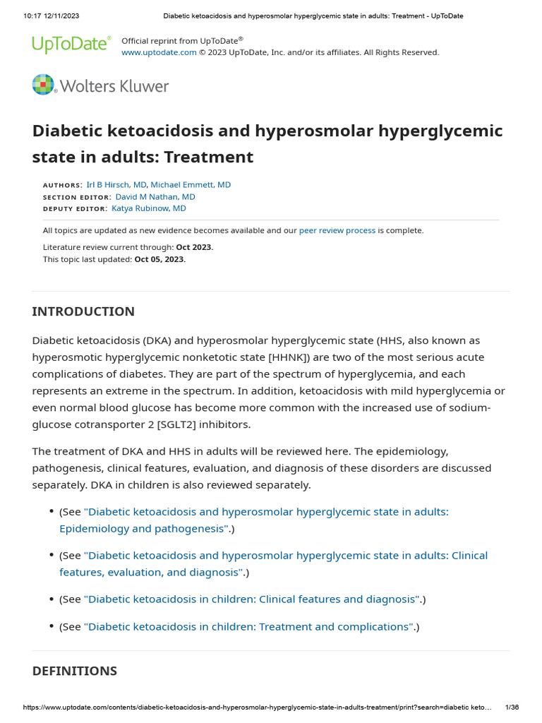 Diabetic ketoacidosis and hyperosmolar hyperglycemic state in adults ...
