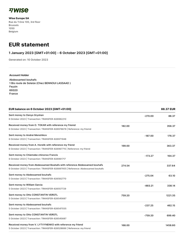 Statement 23072030 EUR 2023-01-01 2023-10-06 | PDF | Finance & Money ...