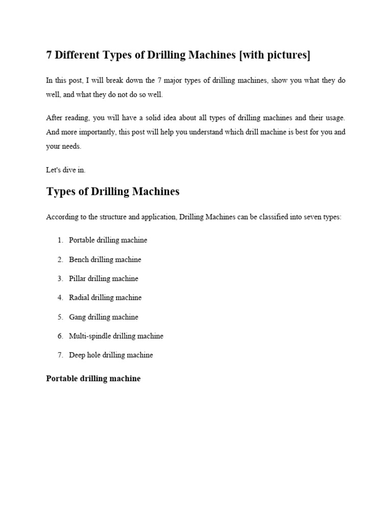 7 Different Types of Drilling Machines | PDF | Drill | Drilling