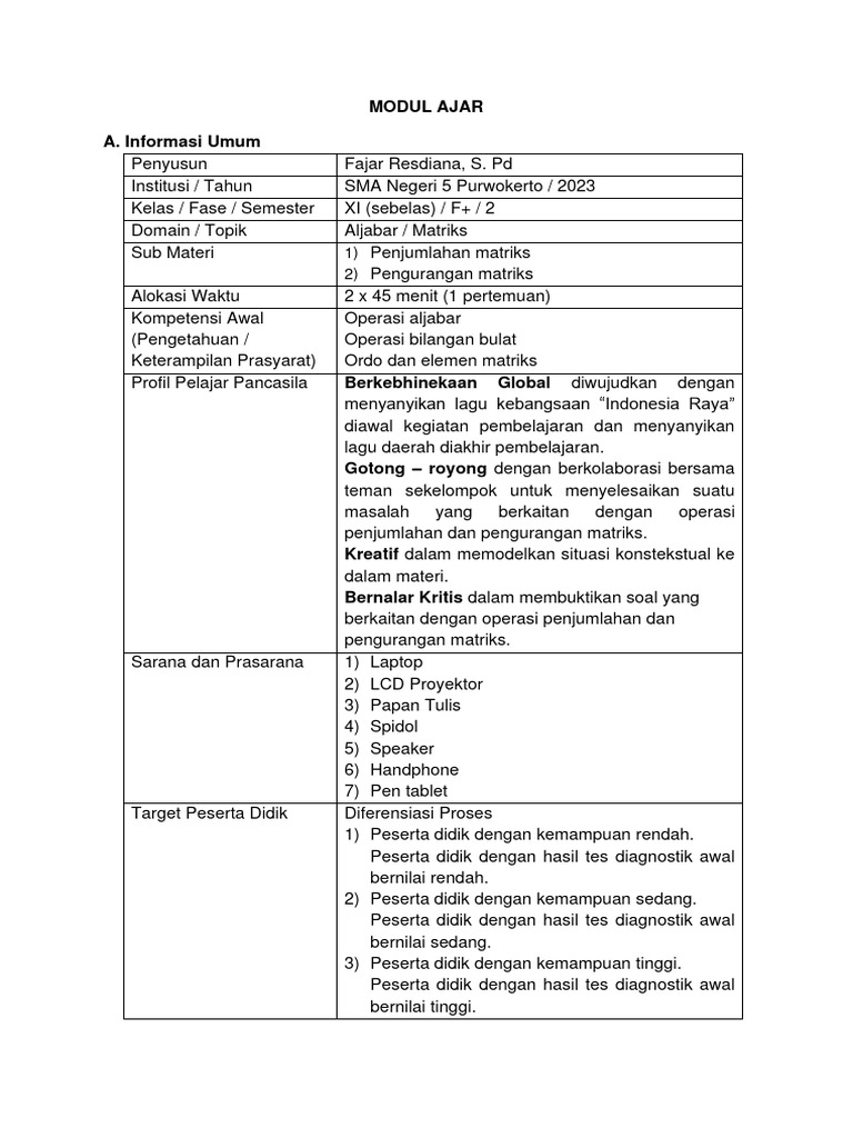 Modul Ajar Siklus 1 Fajar Resdiana | PDF