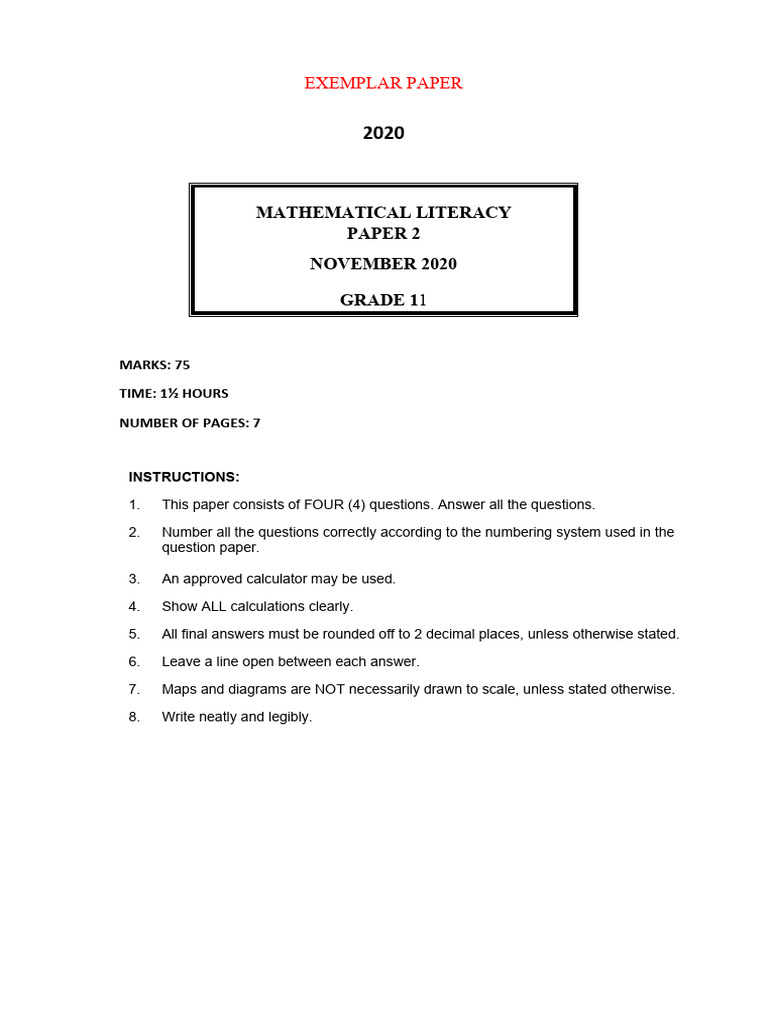 Math Lit Grade 11 p2 Exemplar QP Eng 2020 | PDF | Waffle | Foods Math Lit Grade 11 p2 Exemplar QP Eng 2020 | PDF | Waffle | Foods