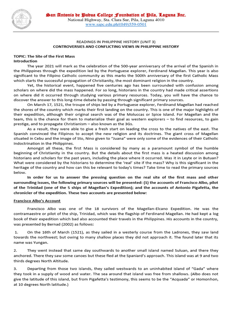 Module and Activity (RPH) The First Mass | PDF