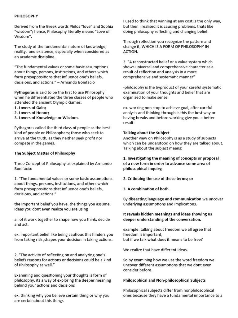 Philosophy Handout Lesson 1 | PDF | Reason | Logic