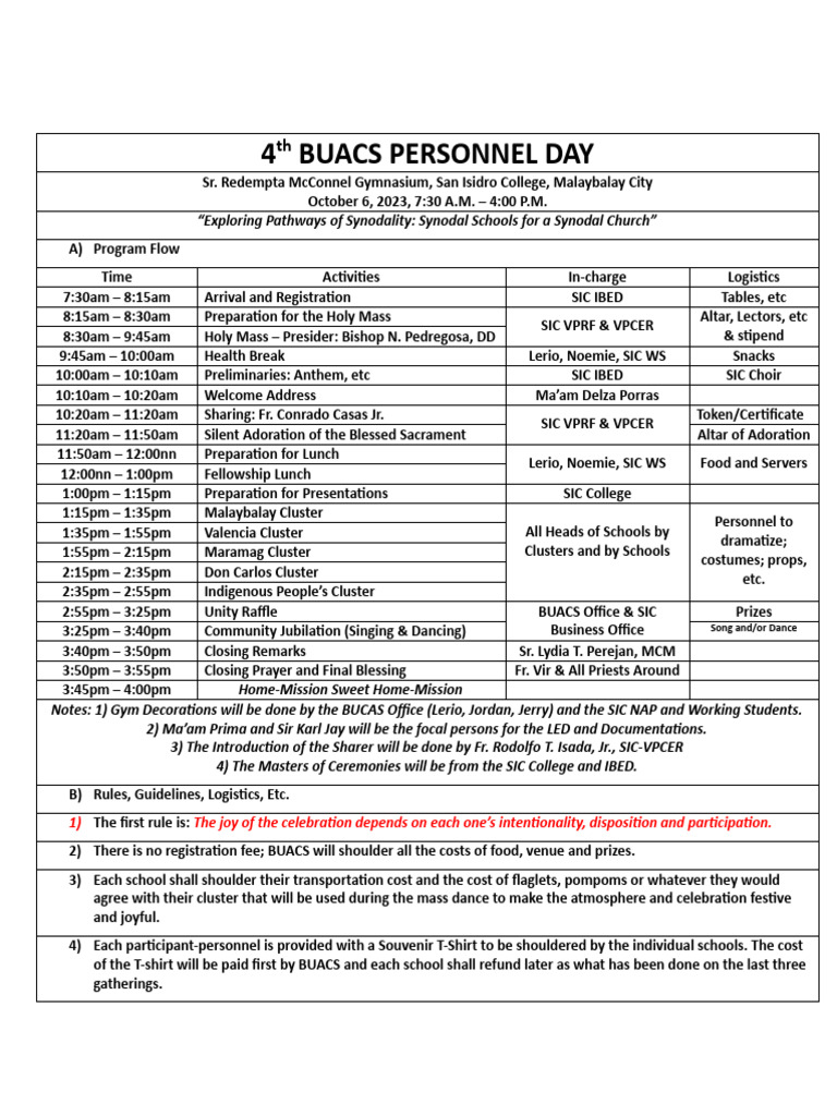 4th BUACS PERSONNEL DAY | PDF | Catholic Church | Catholic Liturgy