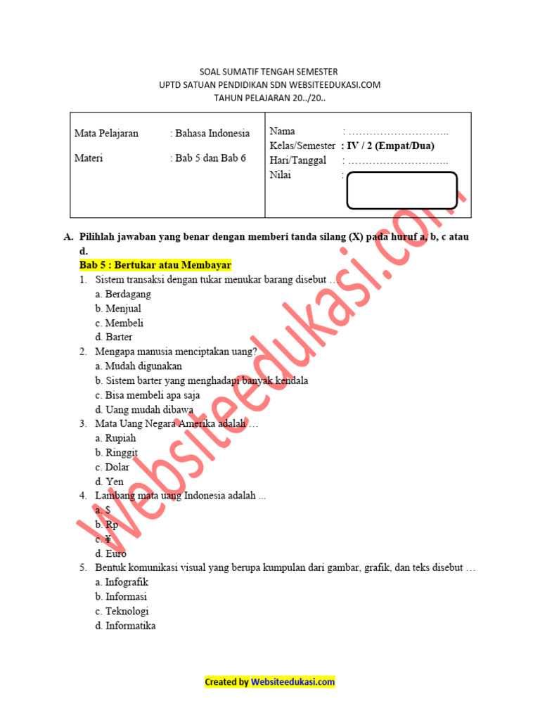 Soal Sts 2 B.indo Kelas 4 Kurmer | PDF