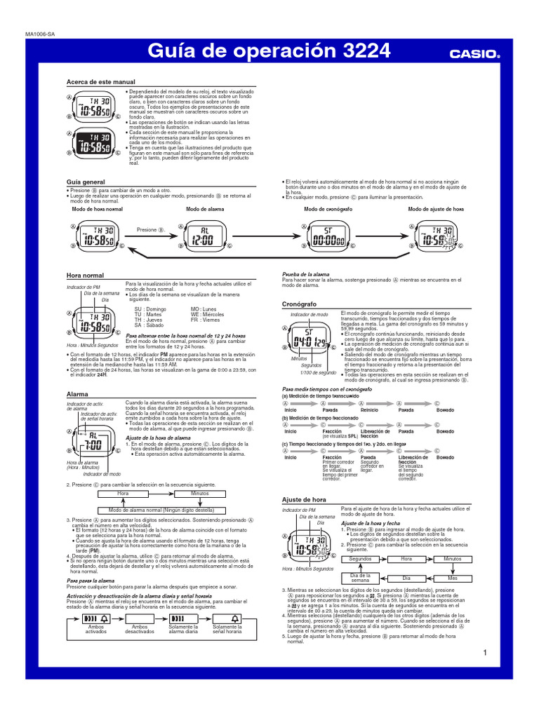 Casio Instrucciones | PDF | Reloj | Hora