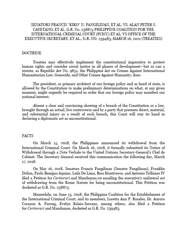 Consti Case Digest | PDF | International Criminal Court | Treaty