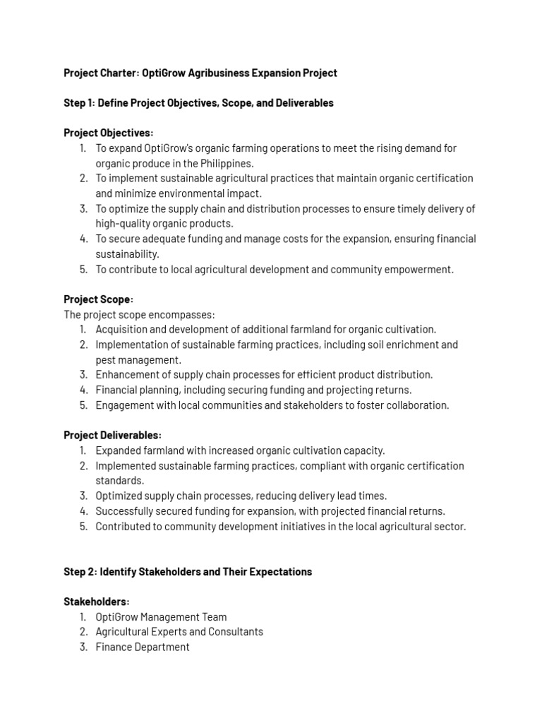 Project Charter - OptiGrow Agribusiness Expansion Project | PDF ...