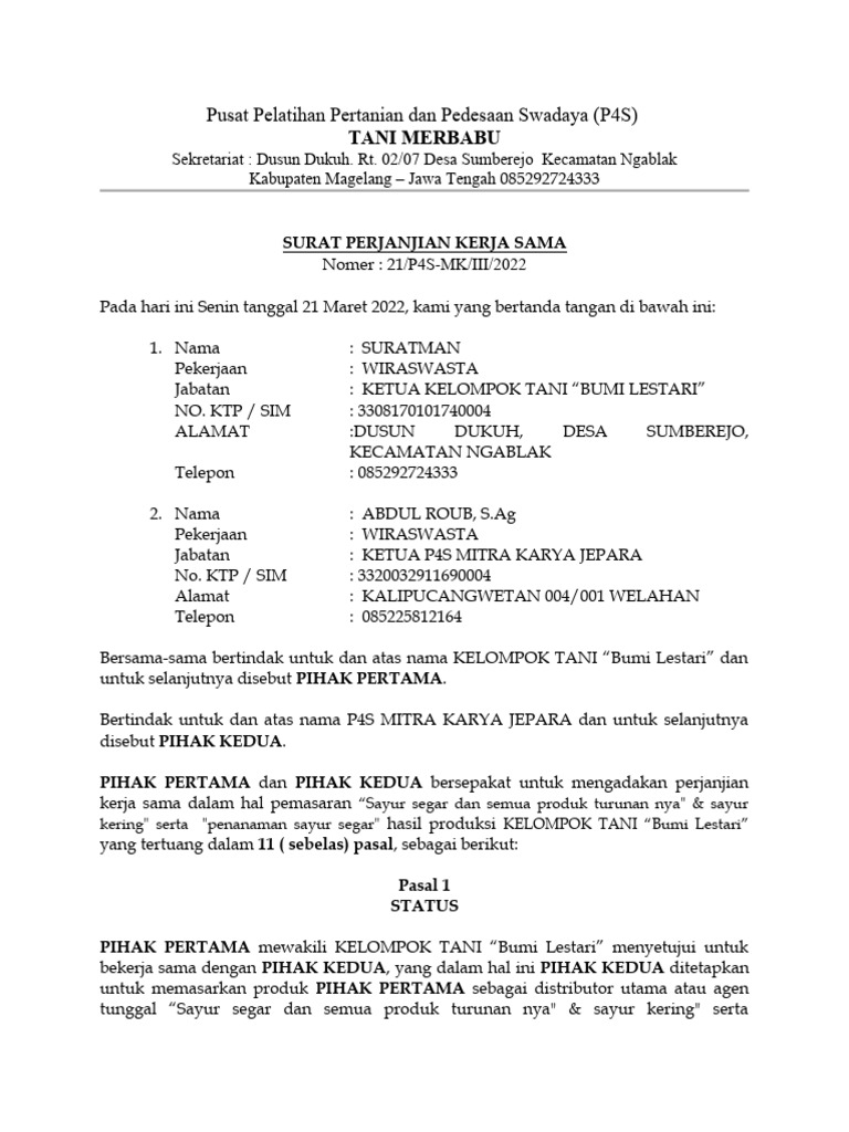 Kerja Sama Pemasaran Sayuran Organik | PDF