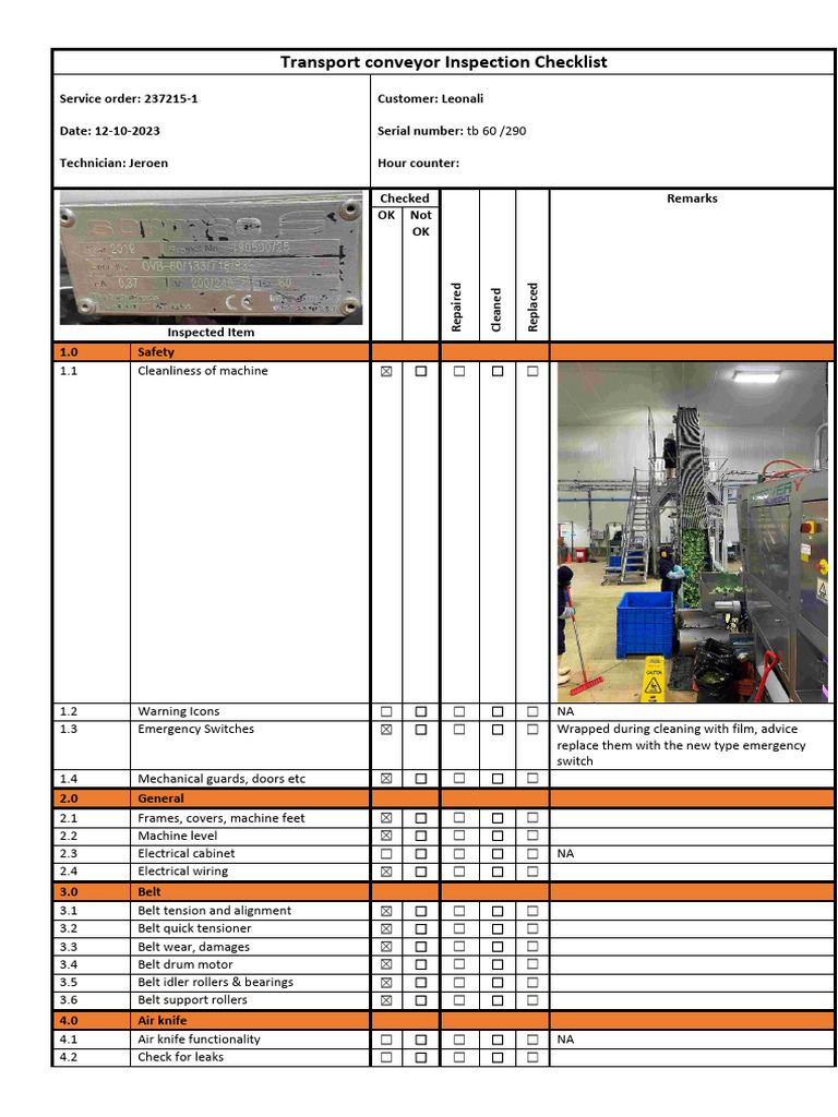Transport Conveyor Inspection Checklist | PDF | Secondary Sector Of The ...