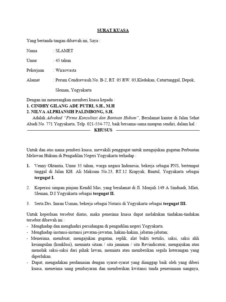 Surat Kuasa - Cindhy Gilang Ade Putri - 2011102432003 | PDF