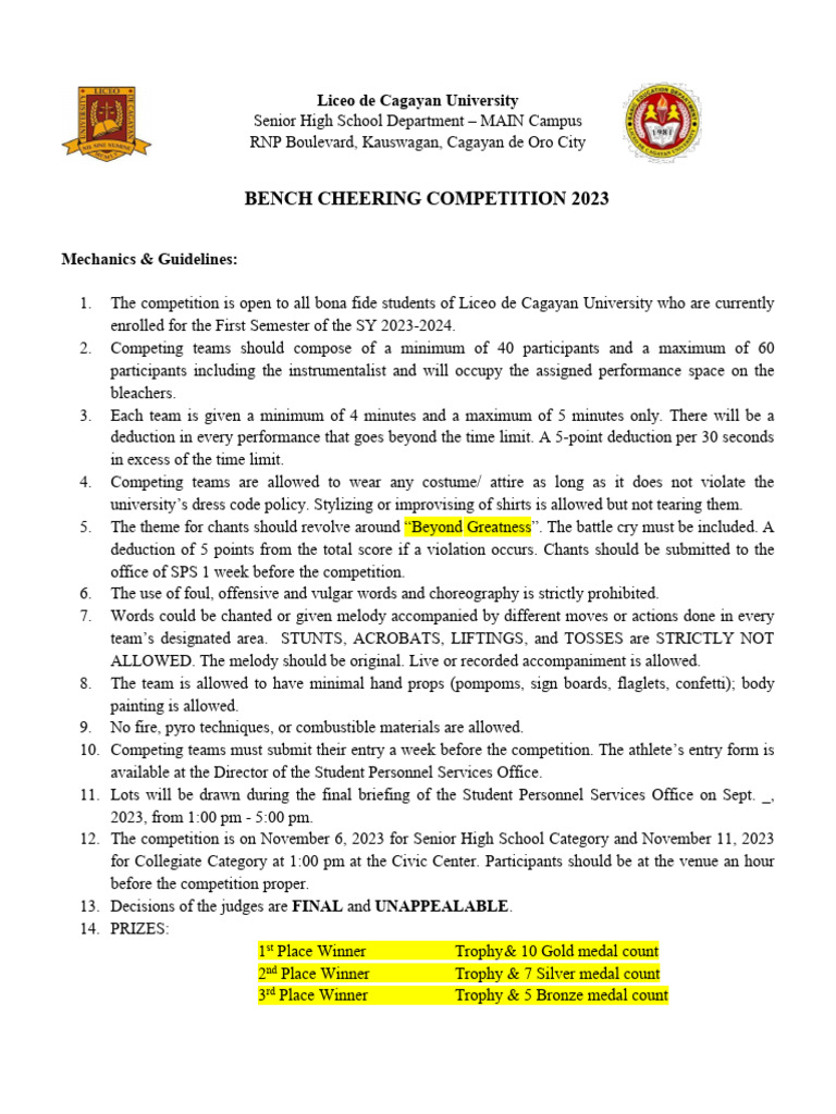 Bench Cheering Competition 2023 Final | PDF