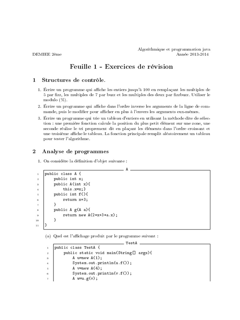 Serie D'exercice Java Important | PDF | Java (Langage de programmation) | Constructeur ...