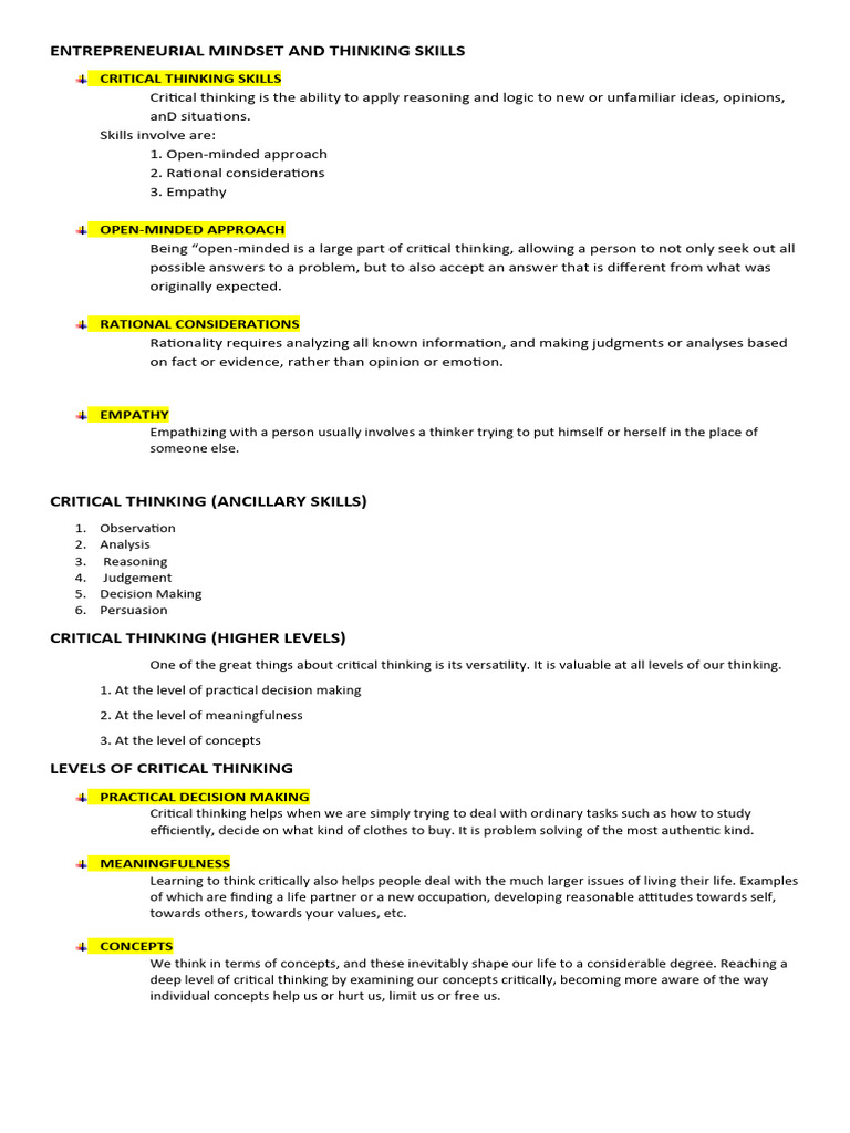 Ent A Chapter 1 | PDF | Mindset | Critical Thinking