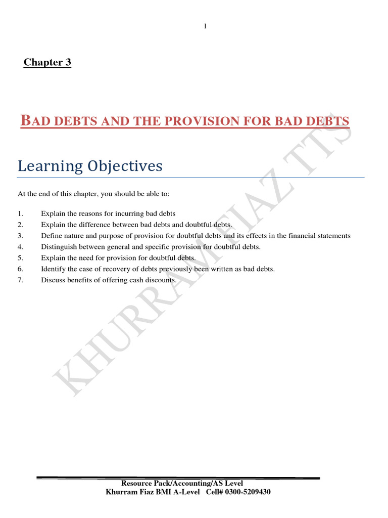 Ch#3 Bad Debts and The Provision For Bad Debts | PDF | Debits And ...