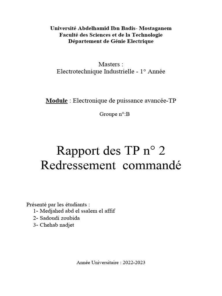 Tp-2-Redressement Commandè | PDF | Redresseur | Biens manufacturés