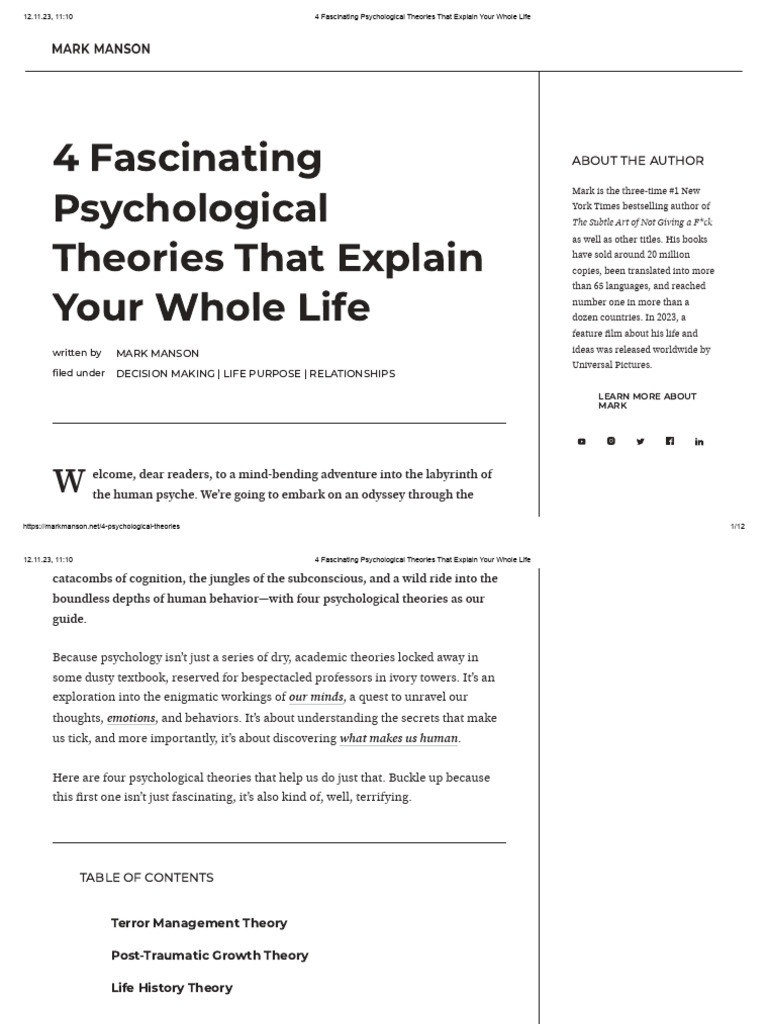 4 Fascinating Psychological Theories That Explain Your Whole Life | PDF ...