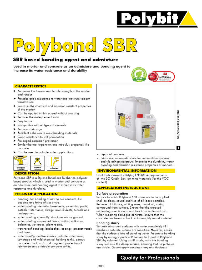 Polybit Ma Polybond SBR Tds Leed | PDF | Concrete | Cement