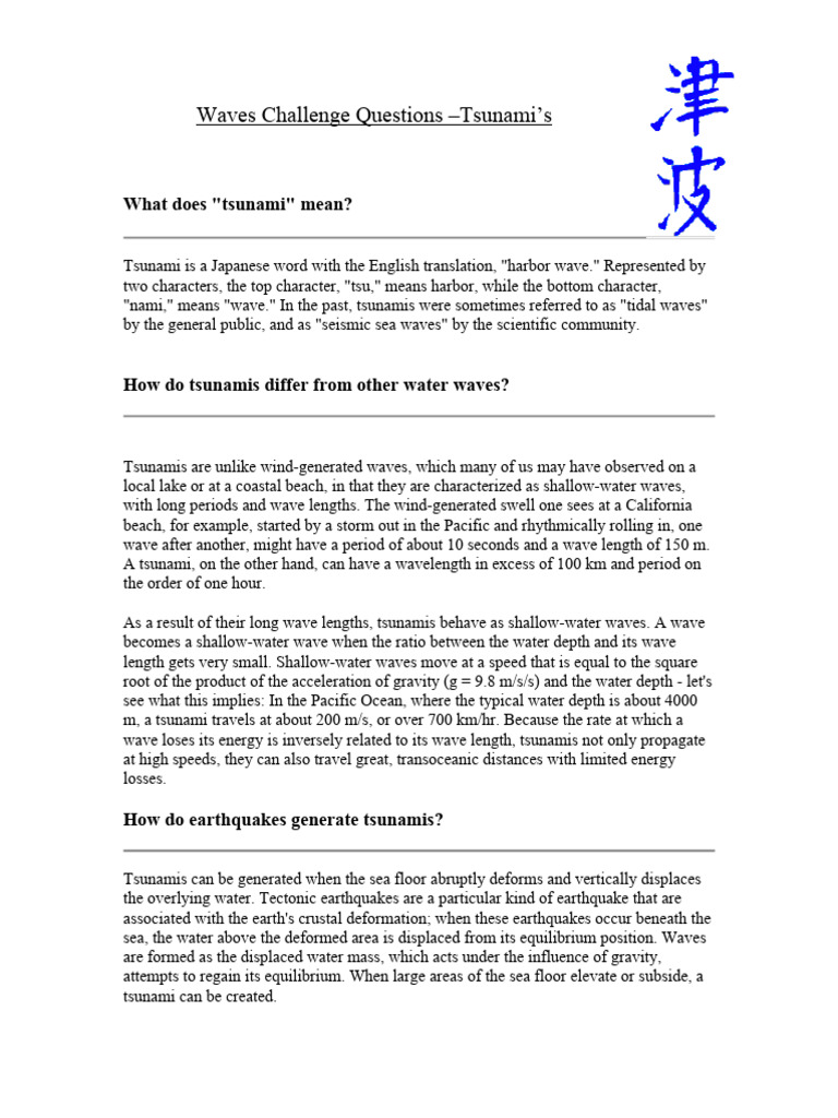 Tsunami Comprehension (Challenge) | PDF | Tsunami | Earth Sciences