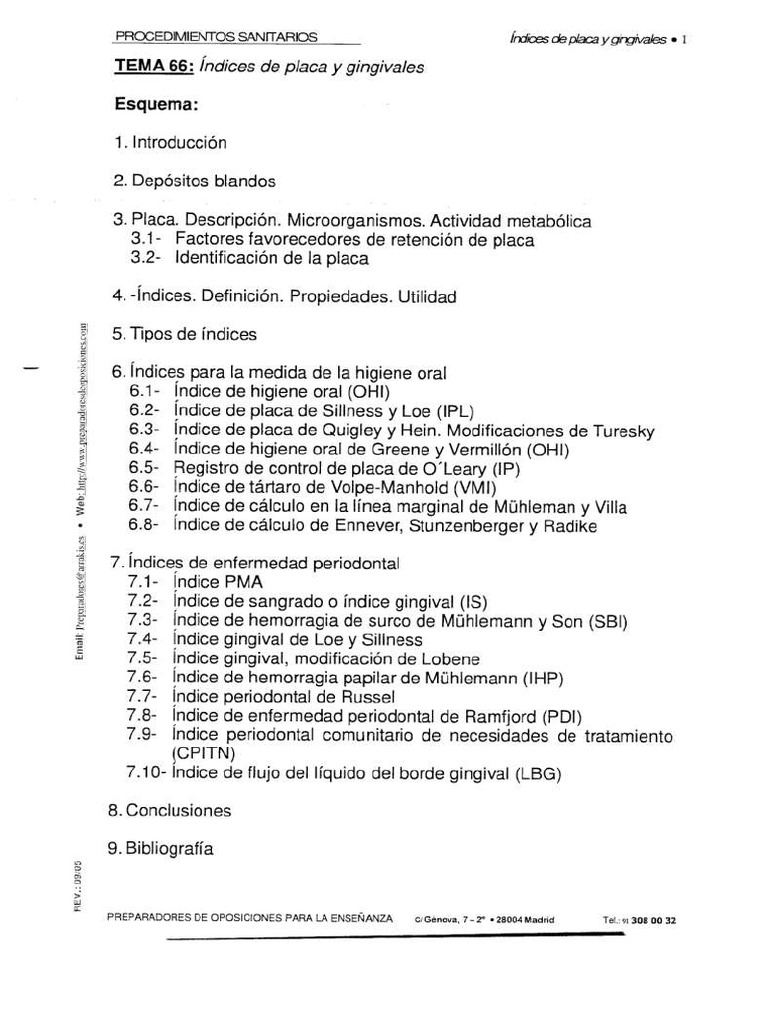 TEMA 66 Índices de Placa y Gingivales | PDF